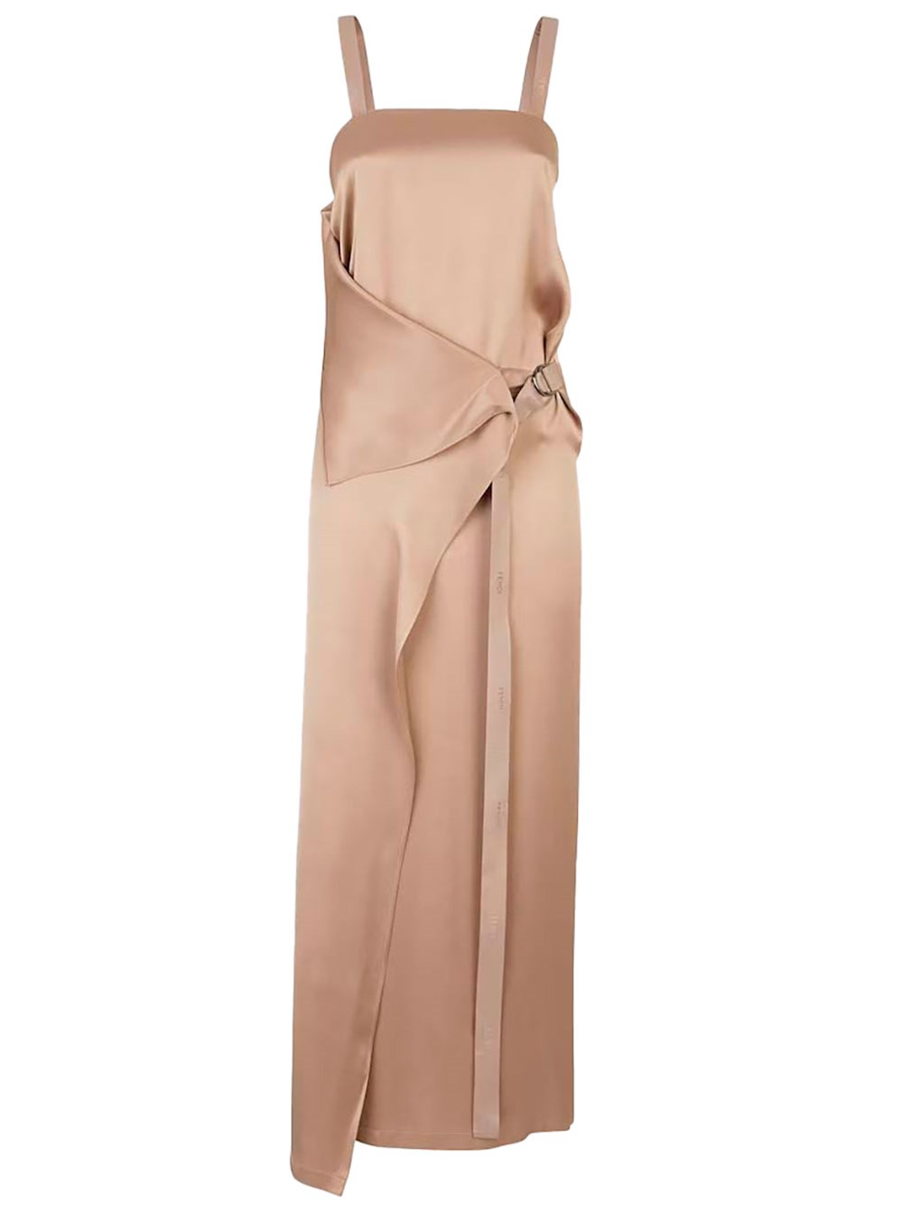 Long Beige Wrap Dress with Branded Ribbon in Silk Woman Beige available ...